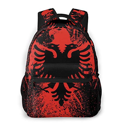 Red Black Albanian Flag Of Eagle Bird Rucksack With Side Pockets, Traveling & Camping Backpack Large Capacity School Shoulder Book Bags Multipurpose Anti-Theft Shoulder Bag