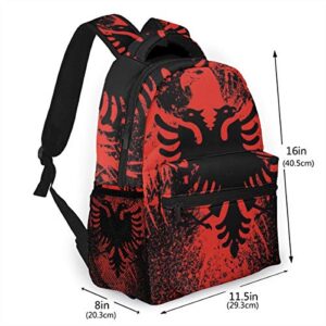 Red Black Albanian Flag Of Eagle Bird Rucksack With Side Pockets, Traveling & Camping Backpack Large Capacity School Shoulder Book Bags Multipurpose Anti-Theft Shoulder Bag