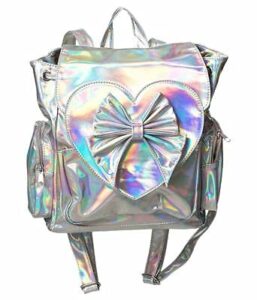 lost queen nyla iridescent backpack heart bow ladies holographic knapsack casual fashion bag