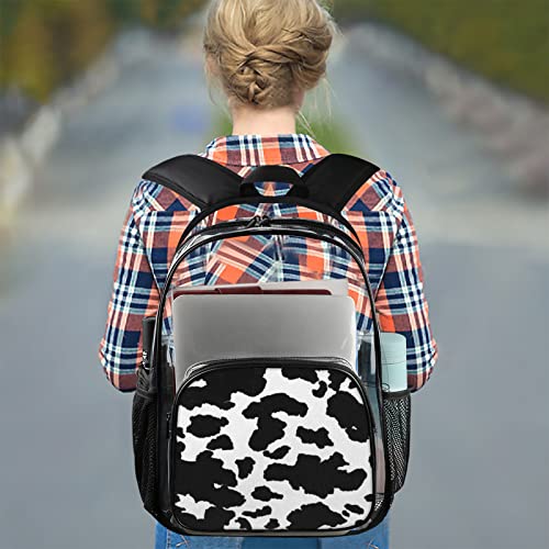 Clear Backpack Cow Print Clear Bag Heavy Duty PVC Mini Backpack Durable Clear Bookbags Transparent Backpack Clear Bags For School, Work, Security Clear Backpack For Women/Men/Girls