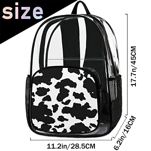 Clear Backpack Cow Print Clear Bag Heavy Duty PVC Mini Backpack Durable Clear Bookbags Transparent Backpack Clear Bags For School, Work, Security Clear Backpack For Women/Men/Girls