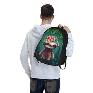 Cute Baby Sloth Tropical Flowers School Bag Travel Laptop Backpack Hiking Daypacks Large Capacity Shoulder Bag Briefcase Business Computer Backpack for Men Women Teens