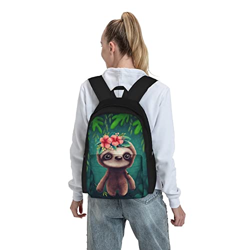 Cute Baby Sloth Tropical Flowers School Bag Travel Laptop Backpack Hiking Daypacks Large Capacity Shoulder Bag Briefcase Business Computer Backpack for Men Women Teens