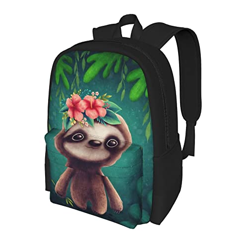 Cute Baby Sloth Tropical Flowers School Bag Travel Laptop Backpack Hiking Daypacks Large Capacity Shoulder Bag Briefcase Business Computer Backpack for Men Women Teens