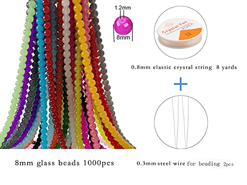 Pamir Tong 1000PCS 8mm Glass Round Beads Bulk， Imitative Jade Beads, Bracelet Loose Beads for Jewelry Making Earring, Necklaces, and DIY Crafts (8mm)