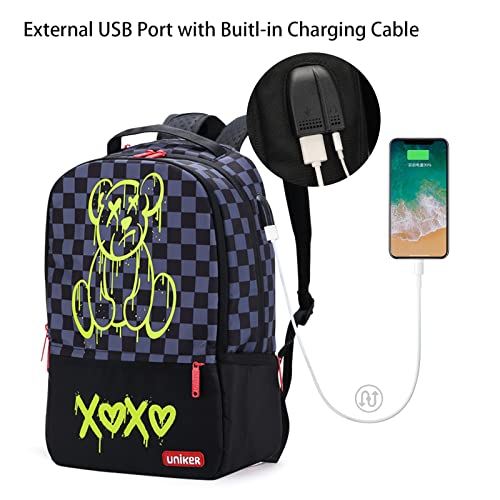 UNIKER Laptop Backpack with USB Port,Graffiti Backpack for Work,Space School Backpack,Designer Laptop Backpack for 15.6 Inch (Black Bear)