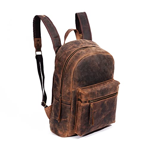 KomalC Leather backpack purse rucksack laptop bag for women & men travel school college hiking travel shoulder camping bag