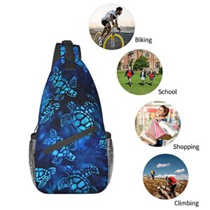 loquehv Watercolor Blue Sea Turtle Sling Backpack Chest Bag Waterproof Crossbody Shoulder Bag, Adjustable Travel Hiking Rucksack For Men Women Bike Gym