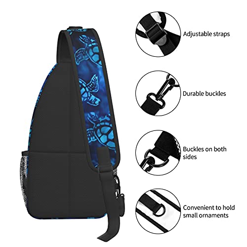 loquehv Watercolor Blue Sea Turtle Sling Backpack Chest Bag Waterproof Crossbody Shoulder Bag, Adjustable Travel Hiking Rucksack For Men Women Bike Gym