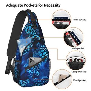 loquehv Watercolor Blue Sea Turtle Sling Backpack Chest Bag Waterproof Crossbody Shoulder Bag, Adjustable Travel Hiking Rucksack For Men Women Bike Gym