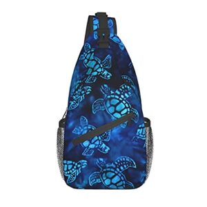 loquehv Watercolor Blue Sea Turtle Sling Backpack Chest Bag Waterproof Crossbody Shoulder Bag, Adjustable Travel Hiking Rucksack For Men Women Bike Gym