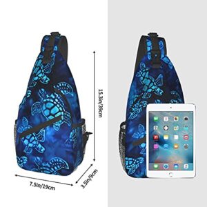 loquehv Watercolor Blue Sea Turtle Sling Backpack Chest Bag Waterproof Crossbody Shoulder Bag, Adjustable Travel Hiking Rucksack For Men Women Bike Gym