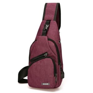 men’s women’s sling chest shoulder bag outdoor travel crossbody backpack with usb charging port rose red