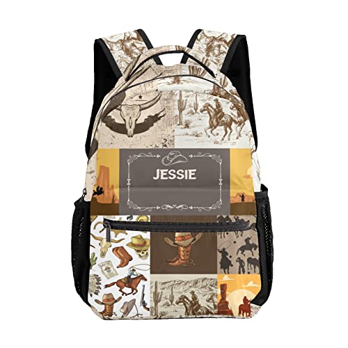 Custom Kid Backpack, Vintage Cowboy Western Life Personalized School Bookbag with Your Own Name, Customization Casual Bookbags for Student Girls Boys