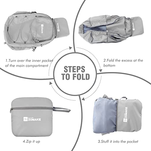 ZOMAKE Packable Backpack 35L:Lightweight Hiking Backpacks - Foldable Water Resistant Back Pack Travel Day Pack for Camping Outdoor Hiking (Medium grey)