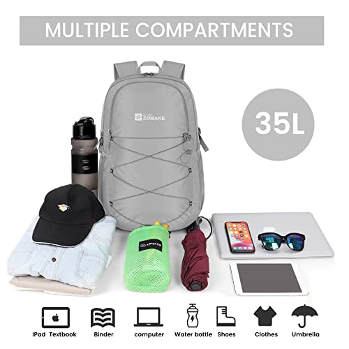 ZOMAKE Packable Backpack 35L:Lightweight Hiking Backpacks - Foldable Water Resistant Back Pack Travel Day Pack for Camping Outdoor Hiking (Medium grey)