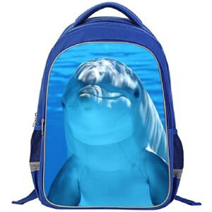 dolphin 3d print luminous blue laptop backpack for school, large capacity lightweight students bookbag for boys girls kids