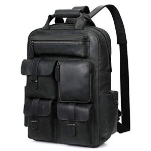 s-zone men genuine leather backpack purse vintage casual daypack multi pockets travel bag (black)