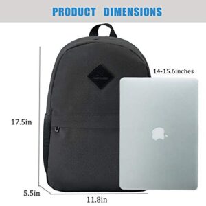 Laptop School Backpack for Teens Girls Boys Travel Waterproof Work Backpacks Notebook College BookBag with USB Charging Port 15.6 Inch Stylish Black Casual Daypack for Women Men, Medium