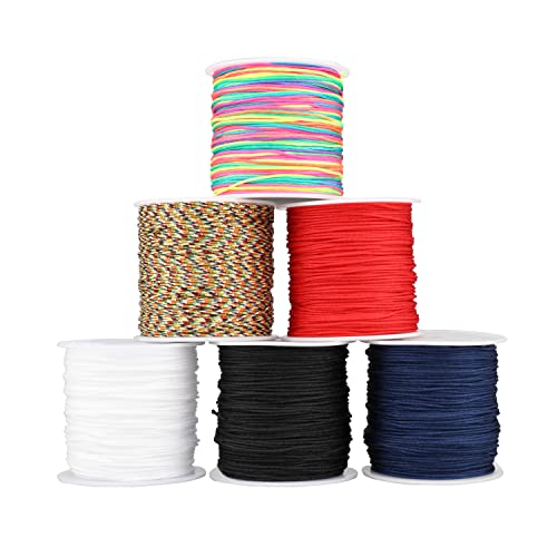 Nylon Cord for Bracelets, 6 Rolls 888 Feet 0.8 mm Beading String Cord for Kumihimo, Blinds String, Braided Bracelets, Chinese Knot, Wind Chime, Jewelry Making