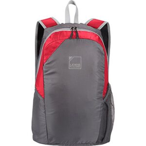 lewis n. clark packable daypack backpack: lightweight backpack for women + men, great for hiking, camping + travel, ditty bag, 18in – red/gray