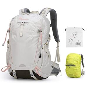 mountaintop 35l hiking backpack for women outdoor backpack with rain cover for camping, cycling and traveling, ivory