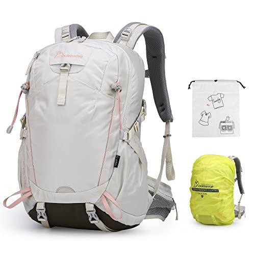 MOUNTAINTOP 35L Hiking Backpack for Women Outdoor Backpack with Rain Cover for Camping, Cycling and Traveling, Ivory