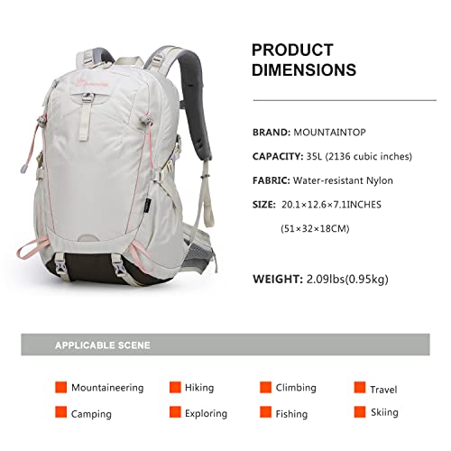 MOUNTAINTOP 35L Hiking Backpack for Women Outdoor Backpack with Rain Cover for Camping, Cycling and Traveling, Ivory