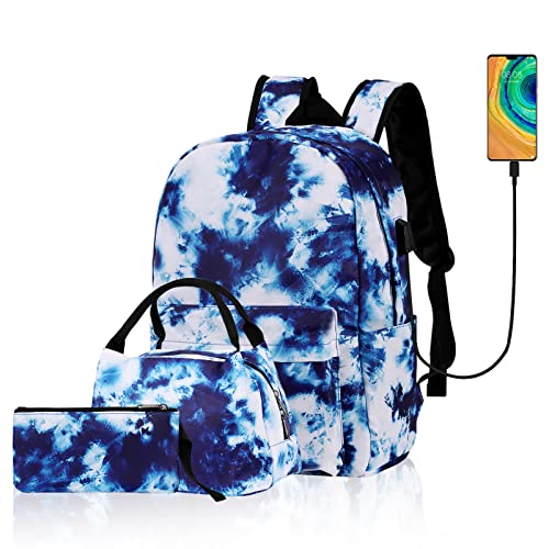 Backpack for Boys Kids Teen Tie Dye School Backpack Bookbag with USB Charger Port Kids Travel Backpack Back to School Supplies Gift for Men Teen Girls Outdoor Backpack