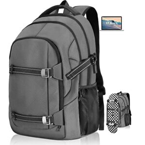 horhub laptop travel backpack for men women, anti theft business backpack fits 17 inch notebook, slim sakteboard backpack with usb charging port, college bookbag tech backpack teens boys gifts, grey