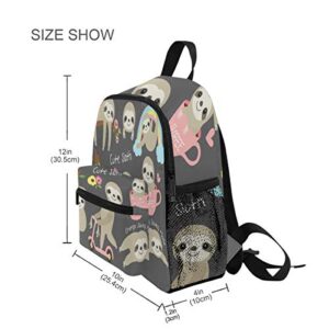 Cute Baby Sloth Backpacks for Kids Girls Sloths Flowers Preschool Toddler Bookbag Backpack with Chest Strap Mini Adorable Animals Kindergarten School Bags