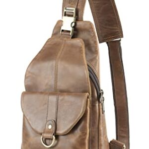 Handmade World Genuine Leather Sling Bag for Men Chest Shoulder Crossbody Travel Hiking Backpack Vintage Handmade Daypack