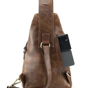 Handmade World Genuine Leather Sling Bag for Men Chest Shoulder Crossbody Travel Hiking Backpack Vintage Handmade Daypack