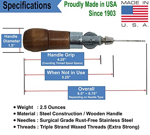 Repair Stitch Tool | Sewing Awl for Bounce Houses, Inflatables, Tarps, Leather, Thick Fabric, Shoes, Bags, Belt, Upholstery Repair Kit & Crafts Leather Stitching - MADE IN USA – PROFESSIONAL HEAVY DUT