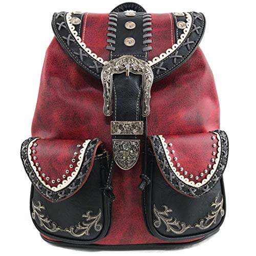 Zelris Western Country Floral Buckle Rucksack Backpack (Red)