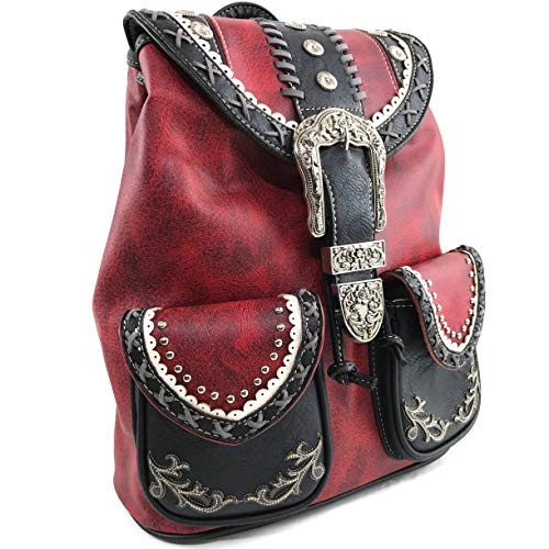 Zelris Western Country Floral Buckle Rucksack Backpack (Red)