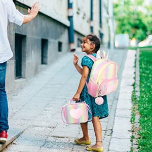 Girls Backpack, Kids Backpack for Girls with Lunch Box Girls Rainbow Unicorn Backpack Sequin Glitter School Backpack Preschool Kindergarten Elementary School Bag for 4- 8 Years Old Girl