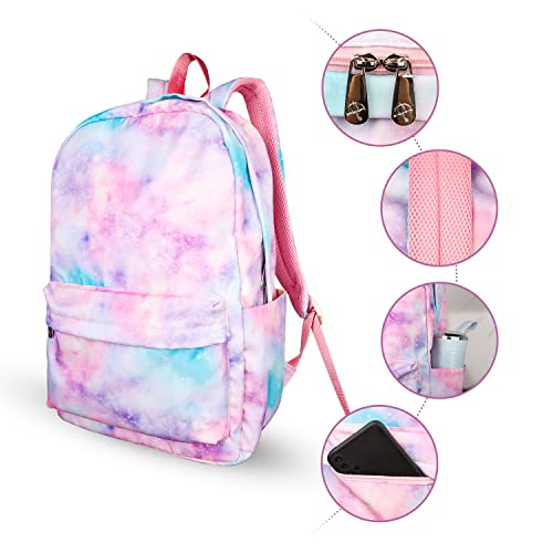 CNBINGO Backpacks for Girls Galaxy Purple Girls Backpack Water Resistant Unicorn School Bookbags For Elementary Middle Teen Girls