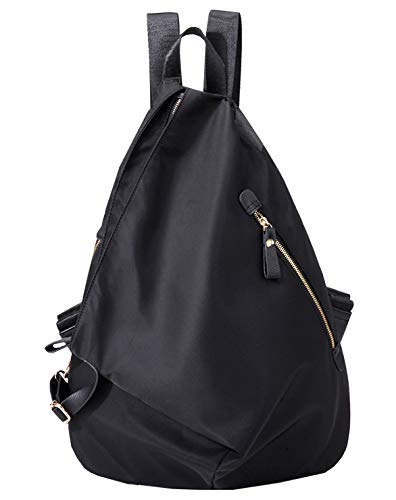 PAOIXEEL Nylon Vintage Backpack, Casual Daypack Outdoor Travel Rucksack Hiking Backpacks for Men and Women, Black