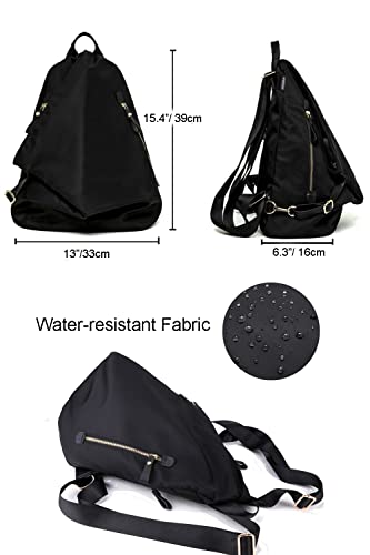 PAOIXEEL Nylon Vintage Backpack, Casual Daypack Outdoor Travel Rucksack Hiking Backpacks for Men and Women, Black