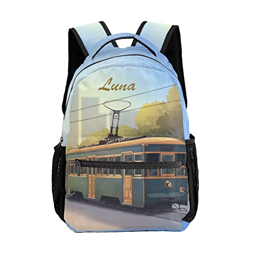 Liveweike Train Personalized Kids Backpack with Name Teen Girl Boy Primary School Travel Bag