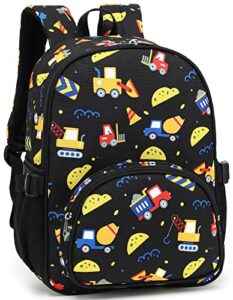 kids backpack boys girls preschool backpacks toddler bookbag kindergarten daycare nursery school bag with chest strap (truck black)