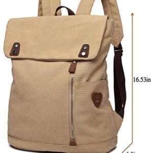 Wxnow Canvas Leather Backpack Laptop Rucksack Casual Outdoor Travel Daypack School Bag for Men Women Khaki