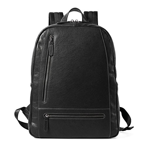 Sharkborough Soft Canvas Men's Backpack Genuine Leather for Casual Daypacks, Business, Travel, School. Fit for 15.6" Laptop