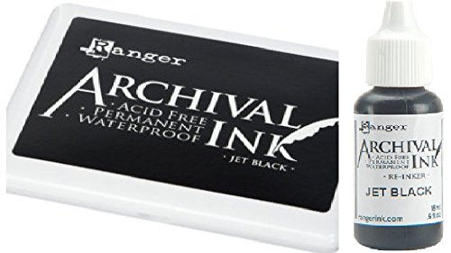 Ranger Archival Jet Black Permanent Dye Ink Stamp Pad & Re-Inker Refill