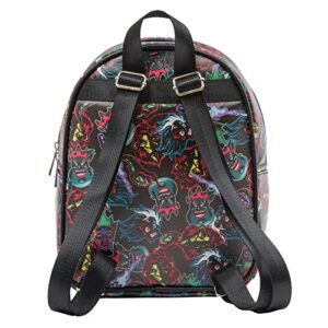 Disney Villains Mini Backpack with Allover Print & Molded Vixen Dangle, 10.5 Inches, Adjustable Straps, Faux Leather