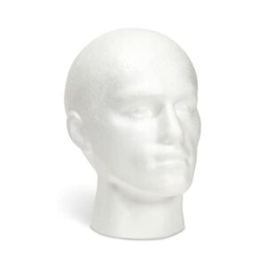 juvale male head form, foam mannequin display for hats, wigs, mask, cap, white (9 x 11 in)