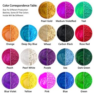 Mica Powder - Pearlescent Epoxy Resin Color Pigments Set - Natural Cosmetic Grade Pigment for Soap Dye, Pigment for Paint, Epoxy Resin, Candle Making, Bath Bombs, Lip Gloss, Slime Dye Set 18 Colors