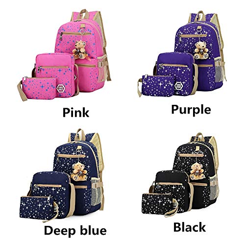 Star Print Girls Canvas Backpacks Set for School, School Bags Bookbags for Teenage Girls, with Crossbody Bag, 3 Pieces