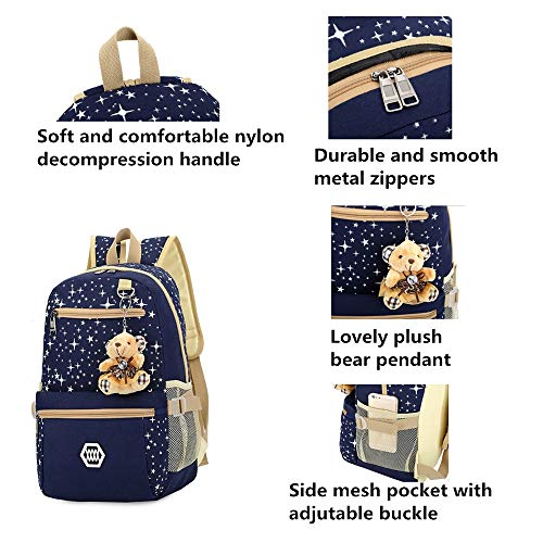 Star Print Girls Canvas Backpacks Set for School, School Bags Bookbags for Teenage Girls, with Crossbody Bag, 3 Pieces